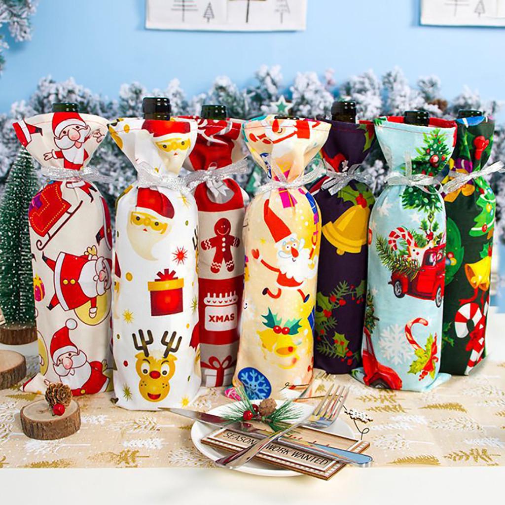 Buy Santa Wine Bottle Cover Bag,Christmas Decoration,Flannel Printed ...