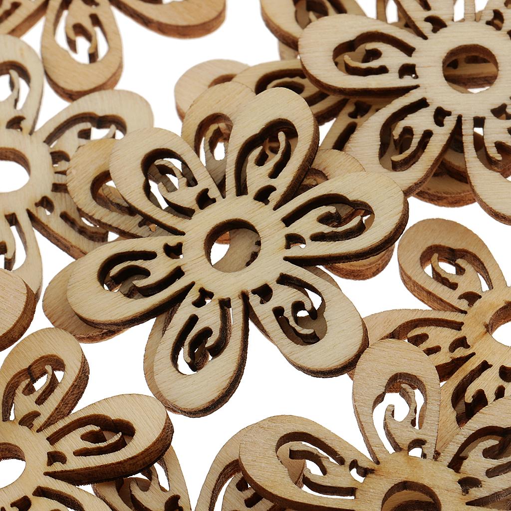 Satın alın 60 Pcs 35 mm Unfinished Hollow Flower Shape Wooden Pieces ...