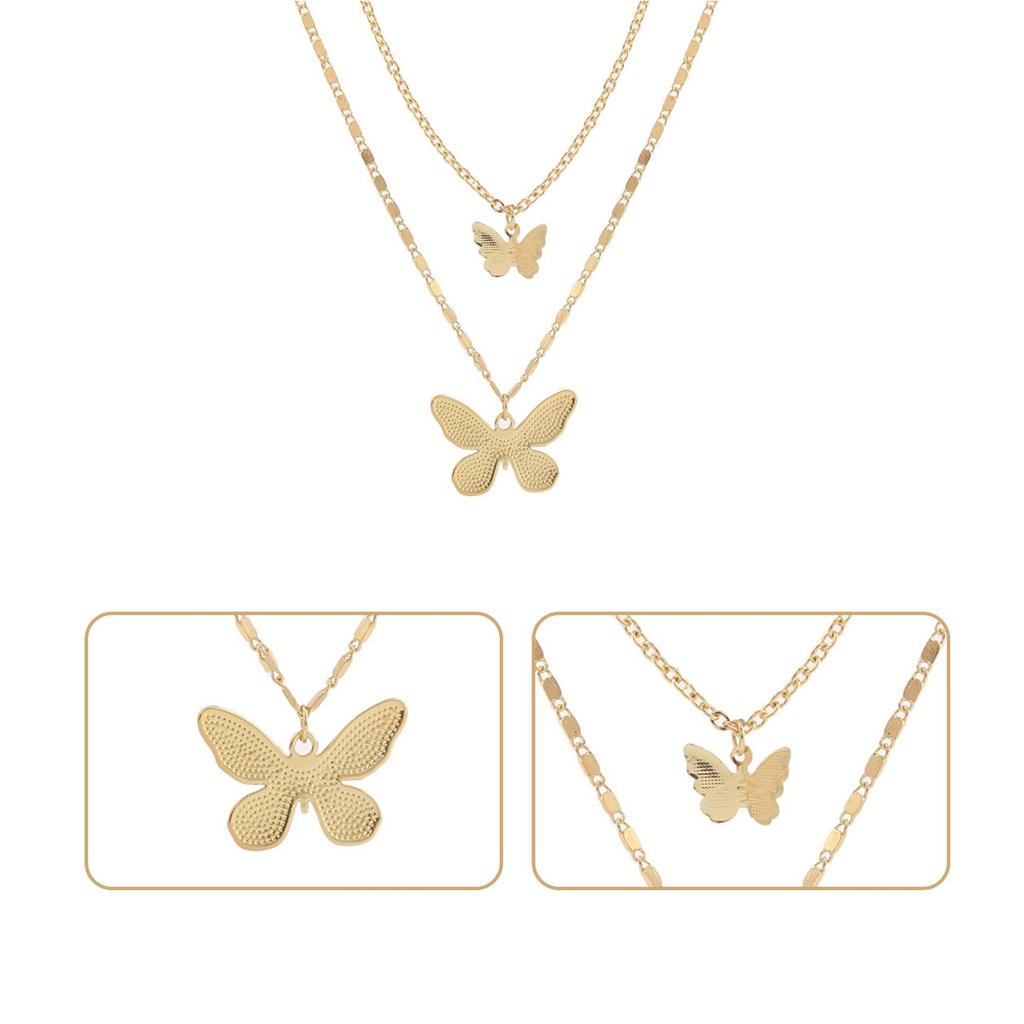 HHNN Double Layer Butterfly Pendant Necklace Strand Toggle Necklace ...
