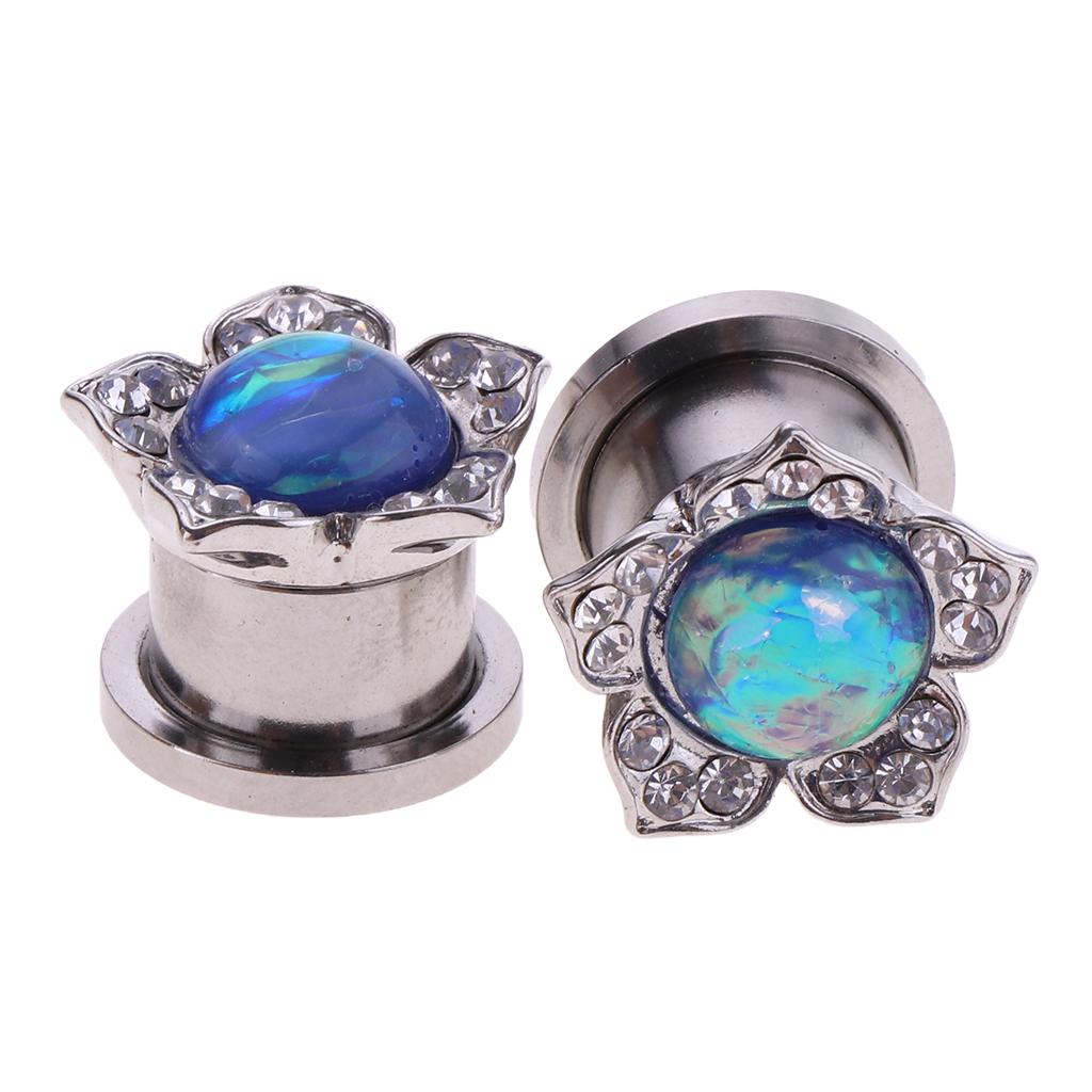 2Pcs 316 Steel Opal Ear Flesh Tunnel Plug Ear Piercings Body Jewelry ...