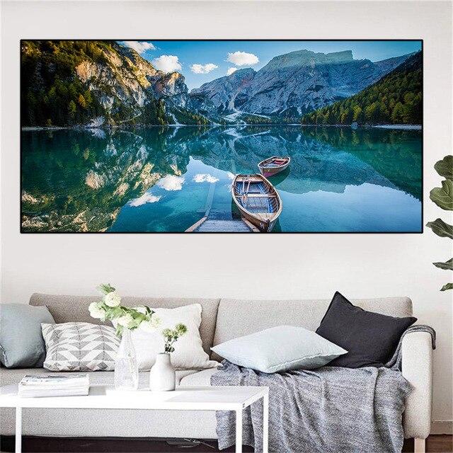 Buy Landscape Boat Lake Bres Italy Canvas Painting Nature Emerald ...