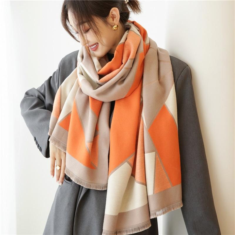 Buy 2021 New Geometry Women Cashmere Scarf Female Luxury Brand Hijab ...