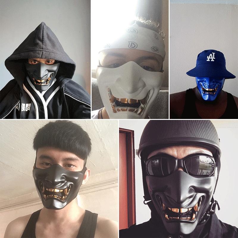 Buy Halloween Half Face Mask Cosplay Kabuki Samurai Devil Tactical ...