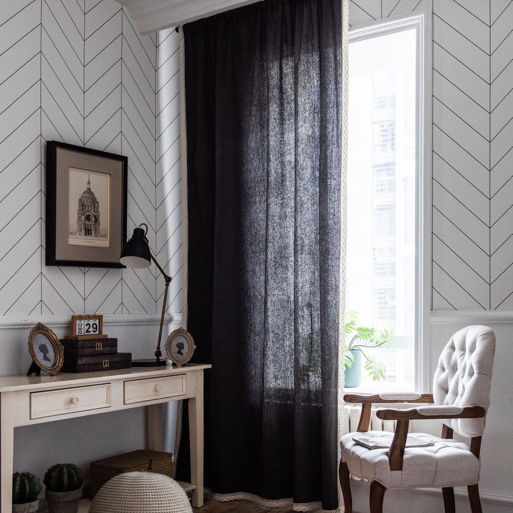 Curtain Finished Gray Plain Lace Edge Small Window Kitchen Curtain ...
