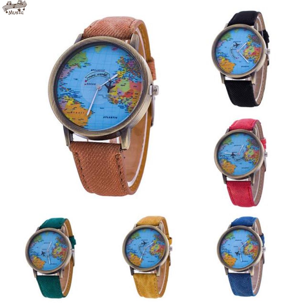 Buy Men Women World Map Design Analog Quartz Leather Band Watch at ...