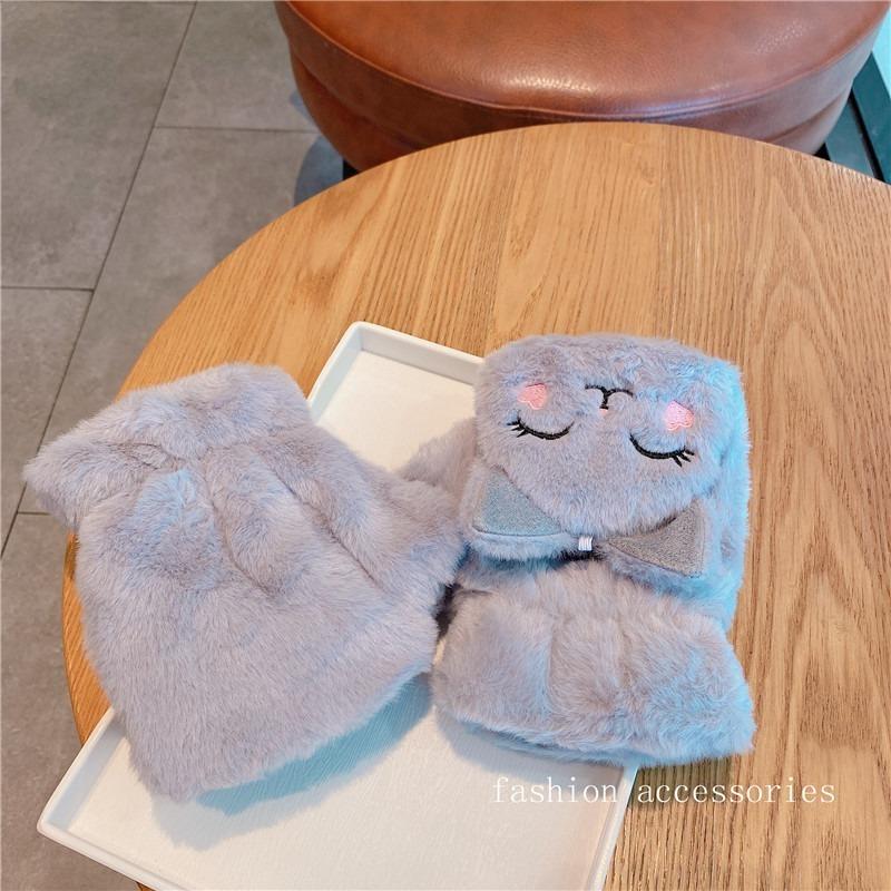 Buy Cute Cat Fur Mittens Women Winter Gloves for Women Girls Animal Ear ...