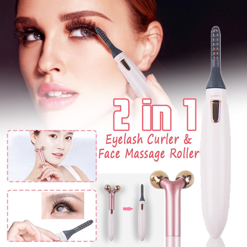 Buy Mini 2 In 1 Electric Eyelashes Eyelash Curler with Face Roller for ...