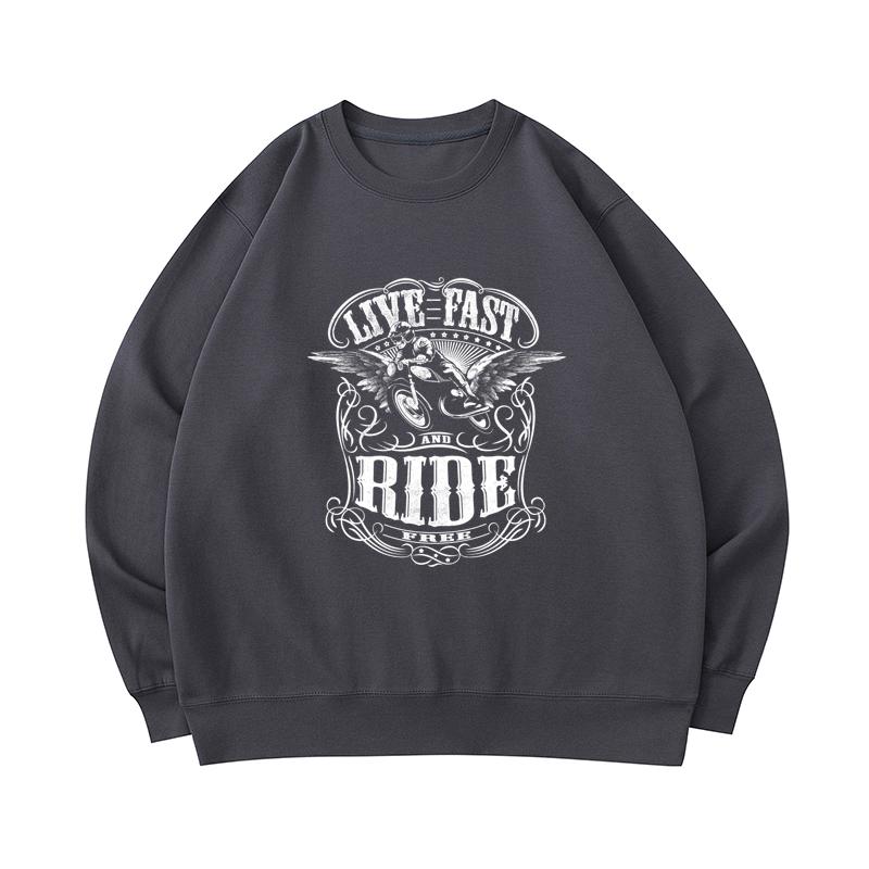 Men's 300 GSM 100% Cotton Sweatshirt Live Fast And Ride Free Print ...