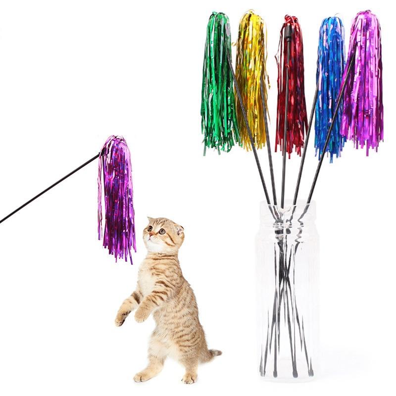 Buy 5Pcs Colorful Ribbon Cat Toy Wand Funny Kitten Teaser Toys Stick ...