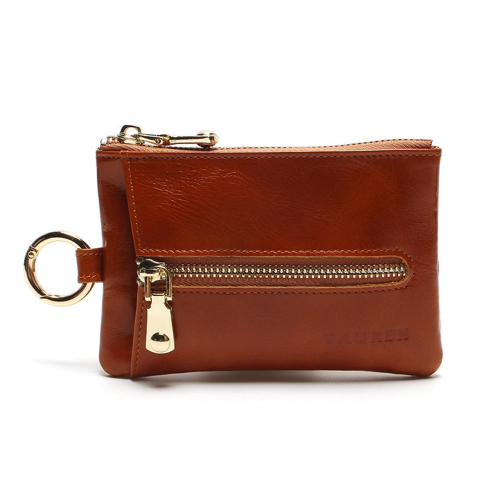 Buy TAUREN Women Genuine Leather Oil Wax Zip Wallet Coin Key Holder ...