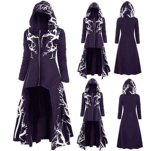 Buy Halloween Women Hooded Cloak Print Irregular Long Sleeve Top Women ...
