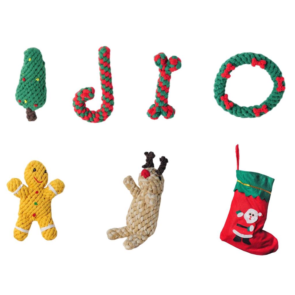 Buy Christmas Dog Rope Toy Christmas Tree Cane Bones Ring Gingerbread ...
