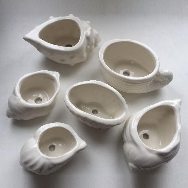 Buy 6pcs Mini White Small Flowerpot Shell Shape Ceramic Succulent Plant ...