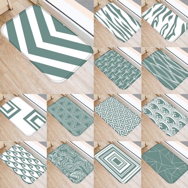 Green Geometric Pattern Anti-Slip Suede Carpet Door Mat Doormat Outdoor ...
