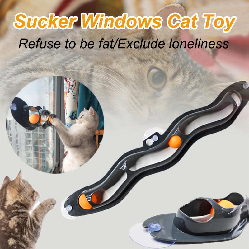 1PC Pet Cat Funny Ball Toy Sucker Windows Cat Toy Play Pipe With Balls ...