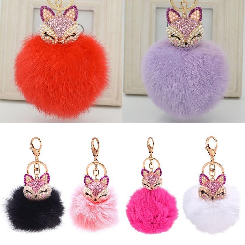 Attractive Charm Jewelry Key Chain Rhinestone Keyring Fox Fur Pearl ...