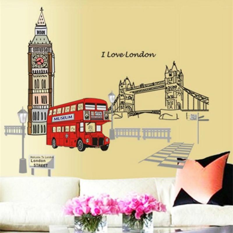 London Double-decker Bus Wall Stickers Removable Sticker Creative Art ...