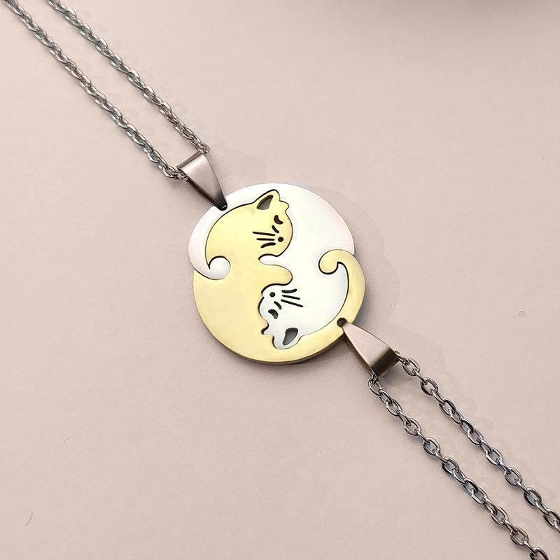 Koupit Hug Cat splice Couple Necklace heart paired for Lovers Stainless ...