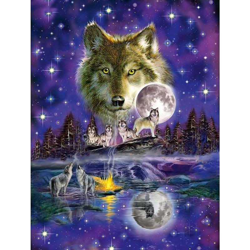 Needlework Wolf Group 5D DIY Diamond Painting Cross Stitch Kits Mosaic ...