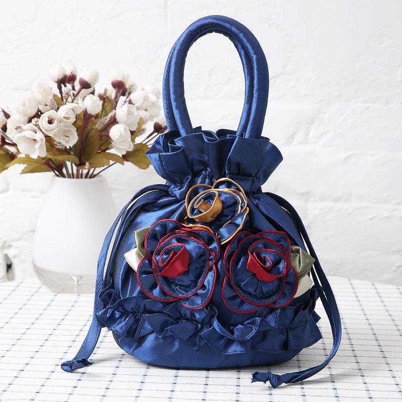 Buy Women Fashion Cloth Tote Bags Drawstring Handbags Handmade Flower ...