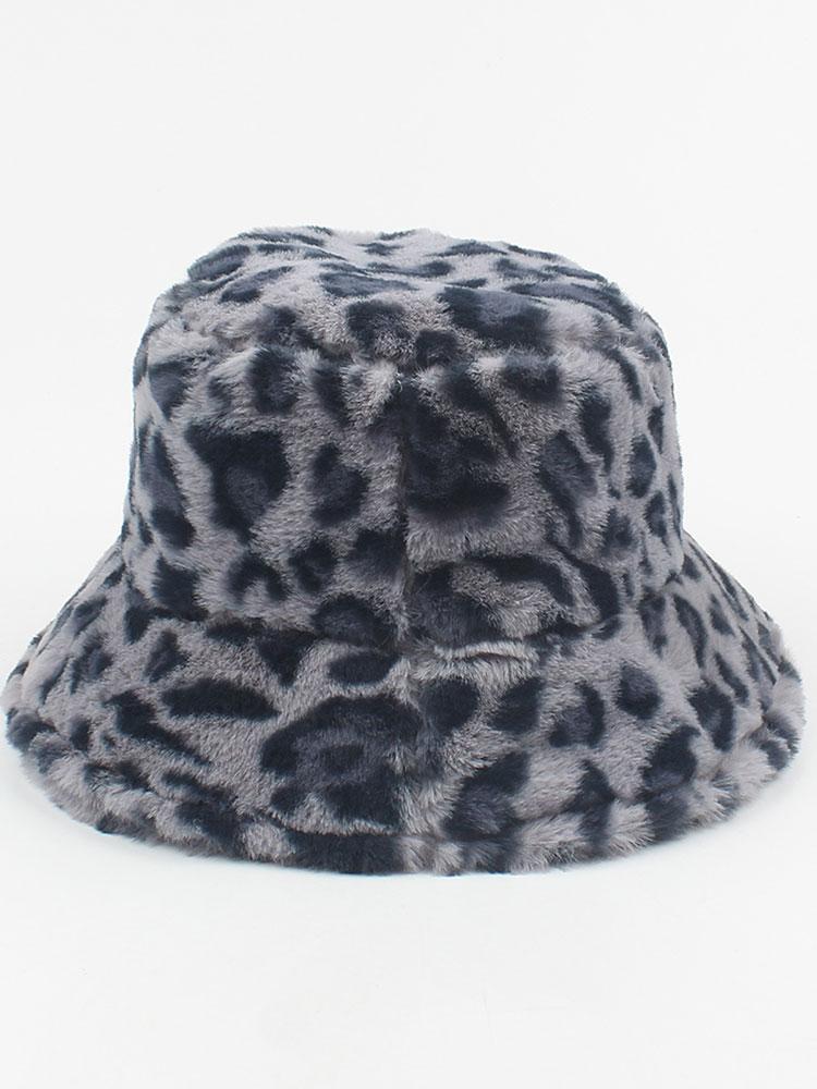 Buy Women Winter Bucket Hat Vintage Faux Fur Leopard Print Fluffy ...