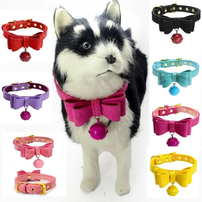 Buy Home Pet Dog Collar Bell Bow Designer perro Collar For Small Dog PU ...