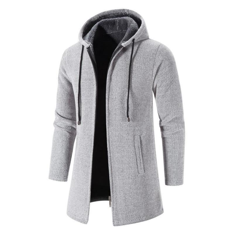 Buy Men's Solid Color Hooded Long Wool Jacket Winter Thick Long Sleeve ...