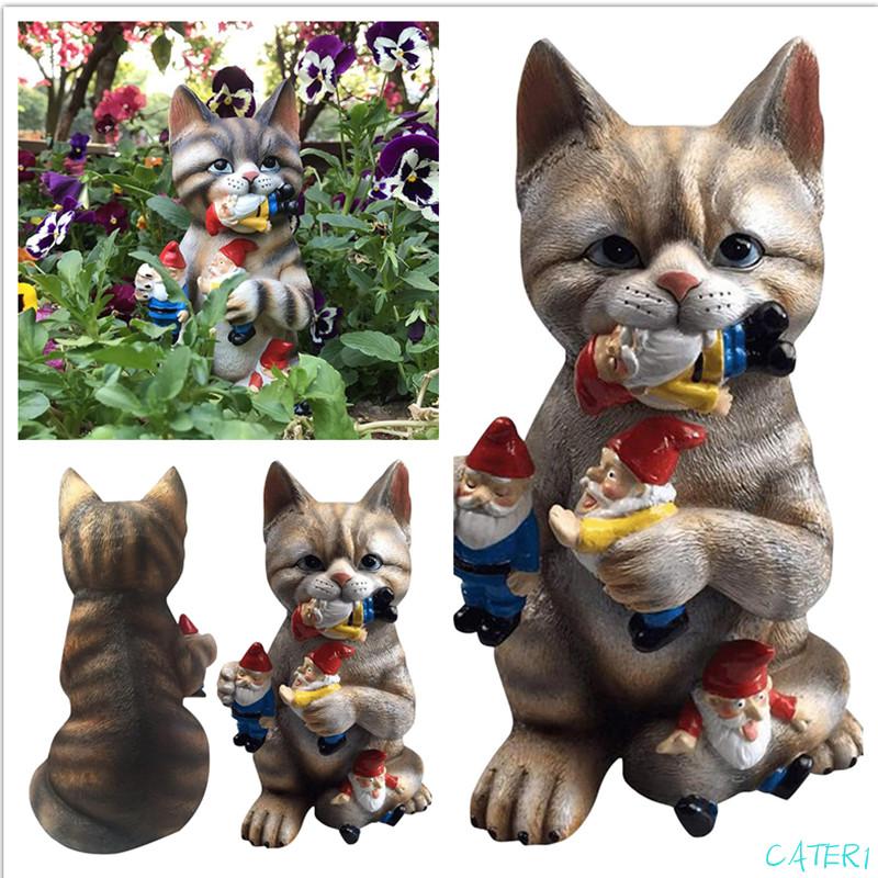 Buy Mischievous Cat Garden Gnome Statue Figurine Best Art Décor For ...