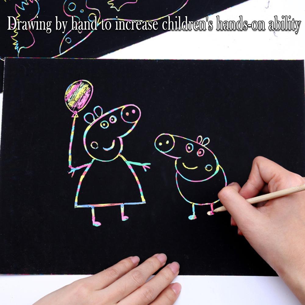 Buy Rainbow Scratch Paper Keen Crafts 50 Piece Art Kit Set 5 Wooden ...