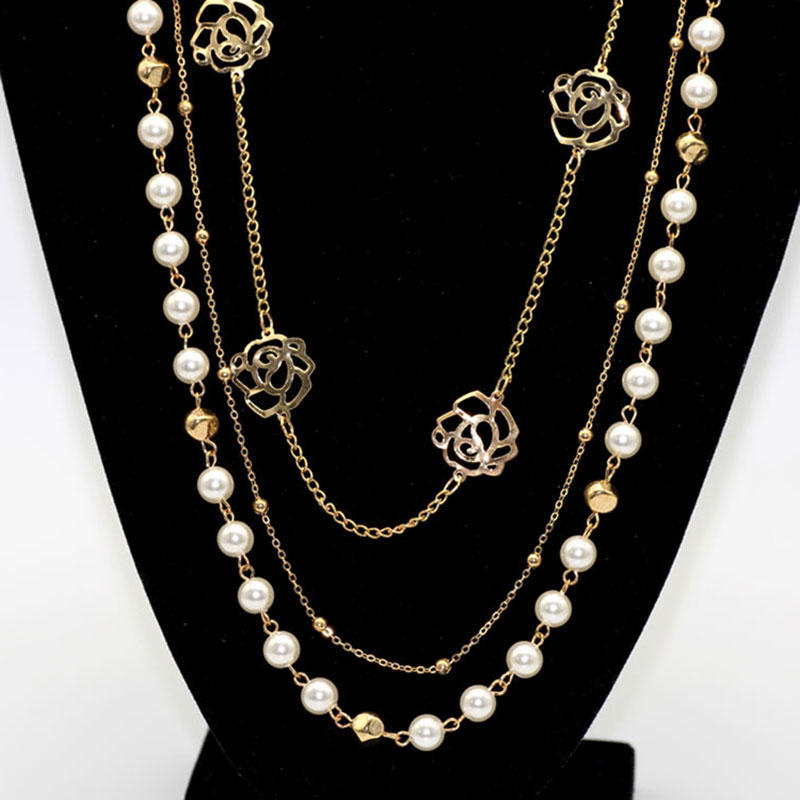 Buy Long Necklace Women Multi Rhinestone Imitation Sweater Necklaces ...