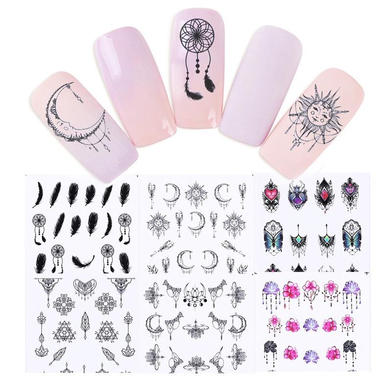 24 Sheets Random Pattern Geometry Flower Necklace Moon Water Decals ...