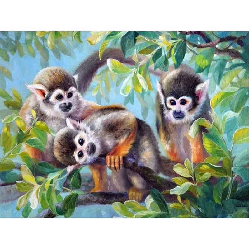5D DIY Full Round Drill Diamond Painting Animal Monkey Family Diamond ...