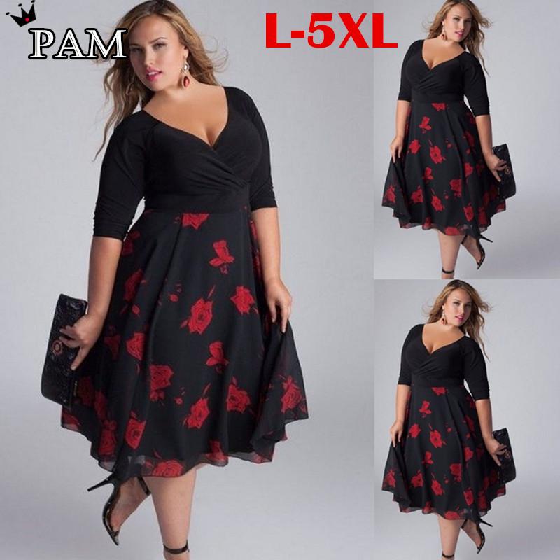 PAM Women Plus Size Sexy dekolt V Floral maxi wieczorowa sukienka Boho Beach L / 5XL - kup w ...