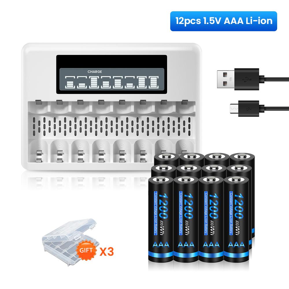 💰Koop 1.5V AAA Li-ion Rechargeable Battery 1200mWh +LCD Battery Charger ...