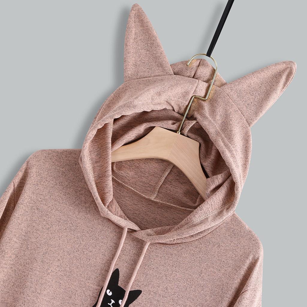 Buy Women's Fashion Long Sleeve Hoodies Print Cat Ear Sweatshirt ...