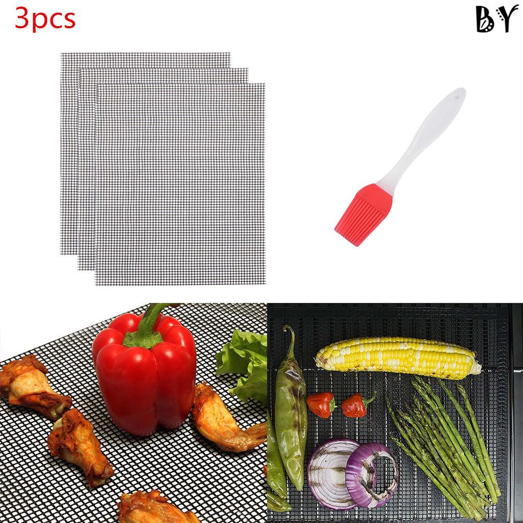 BBQ Grill Mesh Mat Set of 3-Non Stick Barbecue Sheet Liners Grilling ...