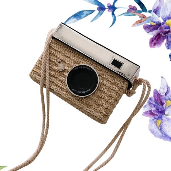 Buy Summer Straw Woven Bag Mini Camera Shape Shoulder Bag Exotic Style ...