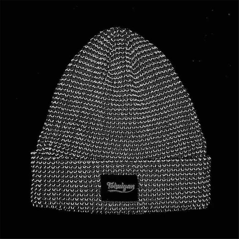Reflective Beanie Hat Autumn Winter Warm Knitted Hats Men Women Outdoor ...