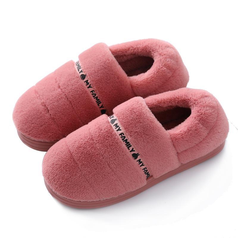 Autumn & Winter Thick-Soled Cotton Slippers with Imitation Rabbit Plush ...
