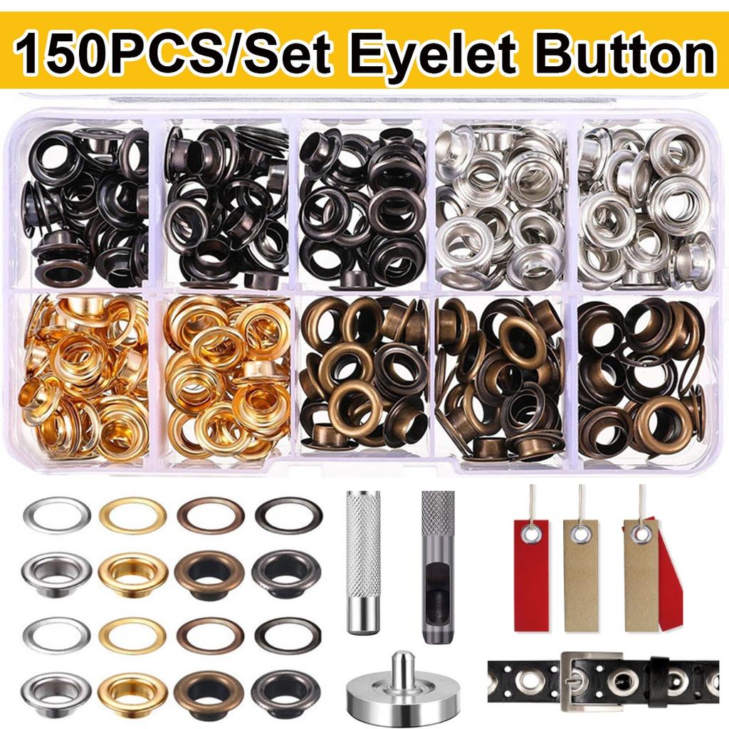 Buy 150PCS DIY Eyelet Button Tool Kit Copper Leather Rivets Double Cap ...