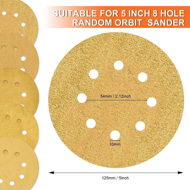 Buy 5 Inch 8 Hole Hook and Loop Sanding Discs 20pcs Each of 60/80/120 ...