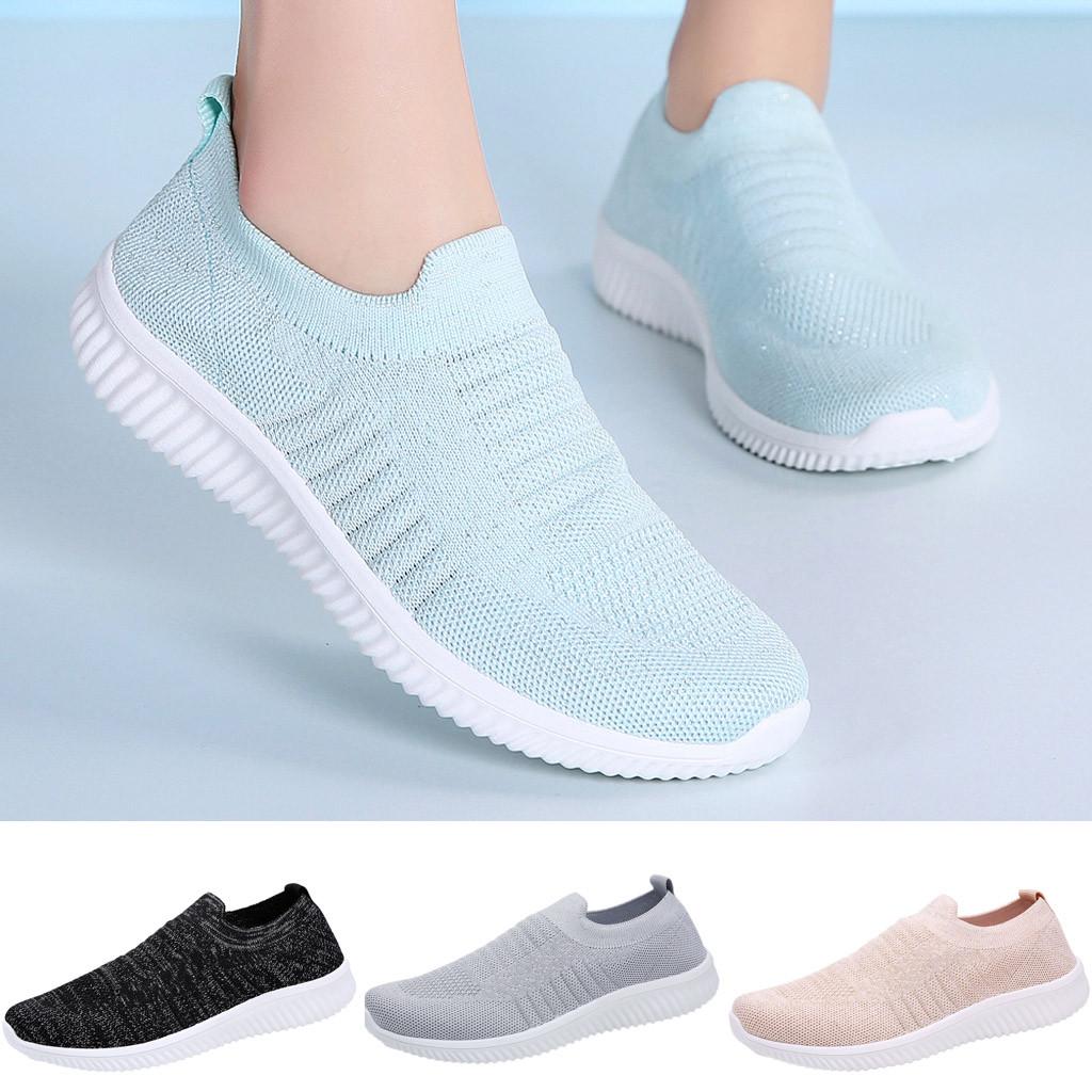 Women's Casual Woven Breathable Ultra Light Sneakers Flat Mesh Shoes ...