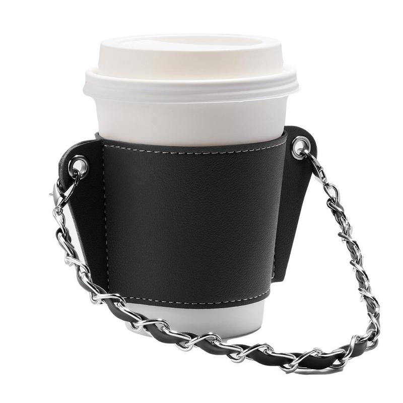 Cheap Portable Leather Coffee Cup Holder With Hand Chain Pu Beverage ...
