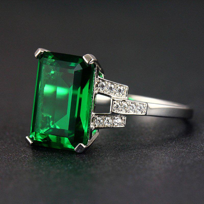 Buy Green Square Zicron Rings for Women Stainless Steel Ring Prismatic ...