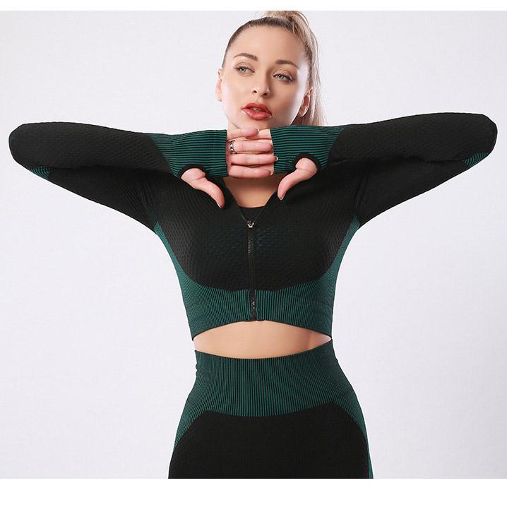 2PCS Seamless Women Yoga Set Workout Sportswear Gym Clothing Fitness Long Sleeve Crop Top High ...