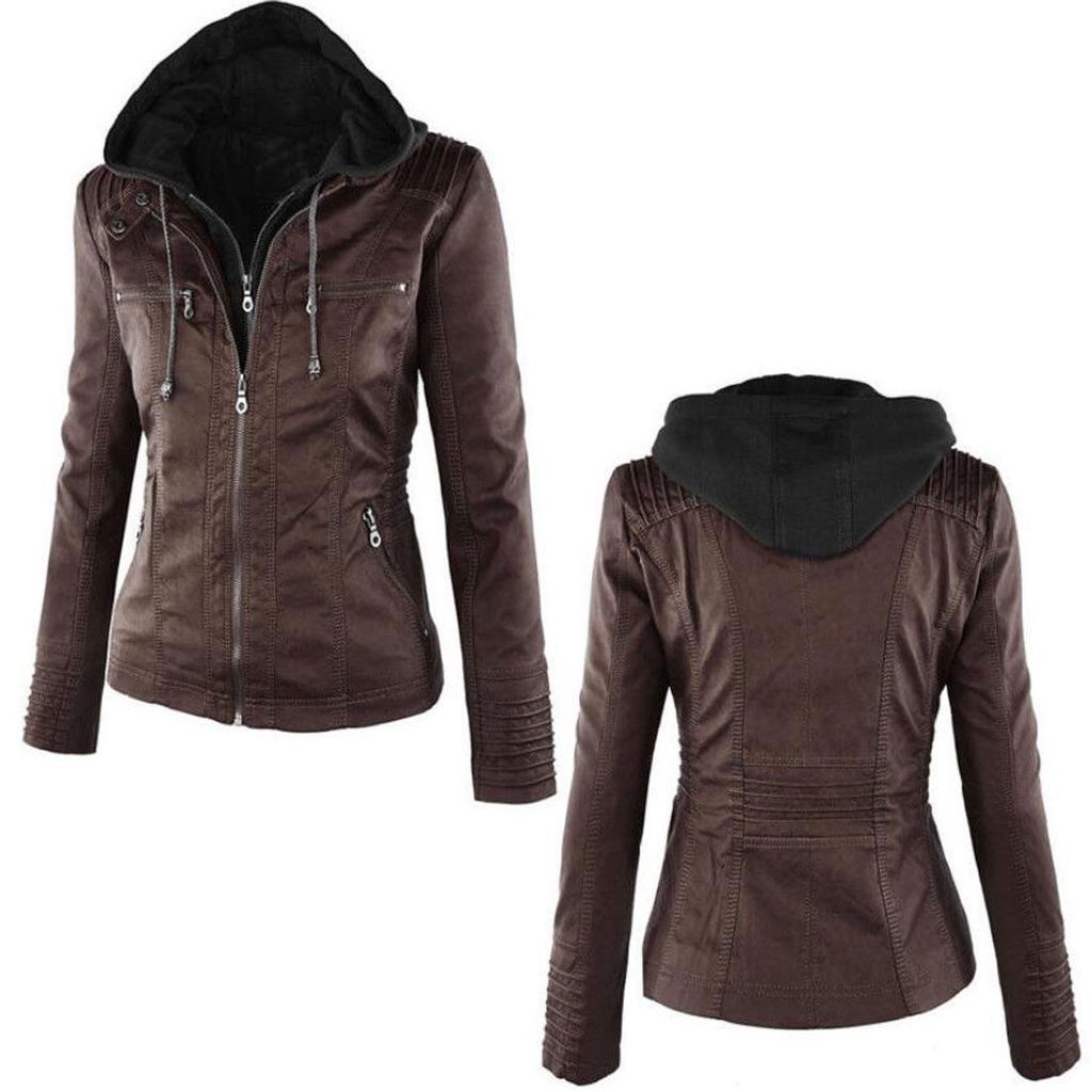 Buy Large Size Women's Fashion Cool Leather Hooded Jackets for Women ...