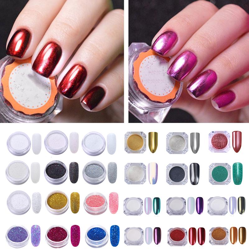 Buy 1 Box Mirror Nail Powder Gold Silver Nail Glitter Mirror Effect ...