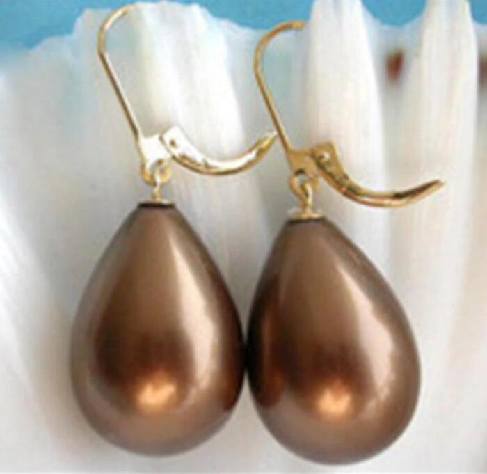 Buy 12x16mm Vintage Natural Brown Shell Pearl Earrings Fashion Jewelry ...