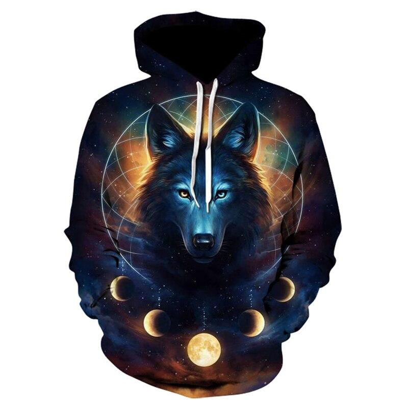Buy 3d All Black Wolf Print Hoodie Men 'S Harajuku Pullover Indian ...