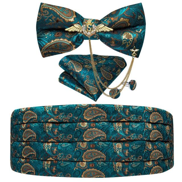 Buy Men Elastic Silk Cummerbunds Bow Tie Hanky Corsage Set Solid Tuxedo ...
